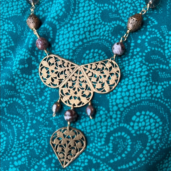 Jewelry | Gold And Tan Filigree Pendant Necklace | Poshmark